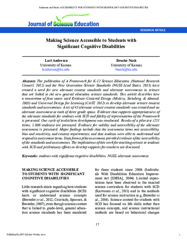 (PDF) Making Science Accessible to Students with Significant Cognitive ...