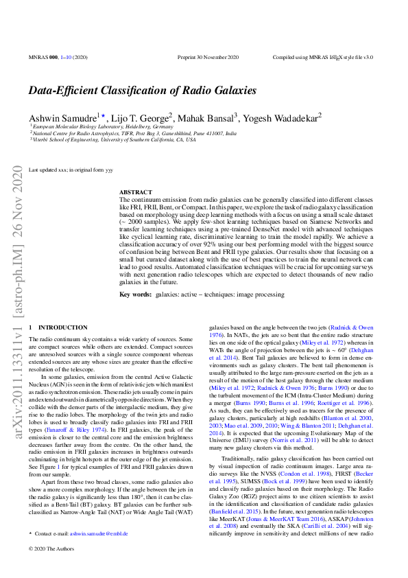 (PDF) Data-Efficient Classification of Radio Galaxies