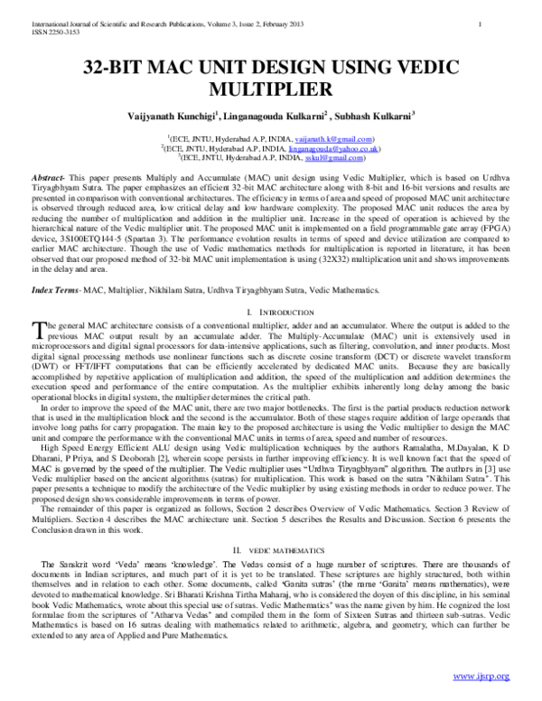 Pdf 32 Bit Mac Unit Design Using Vedic Multiplier