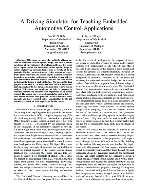 (PDF) A driving simulator for teaching embedded automotive control ...