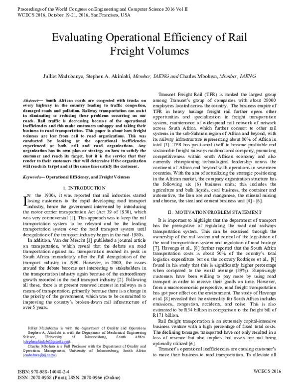 (PDF) Evaluating Operational Efficiency of Rail Freight Volumes