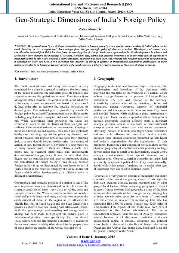 (PDF) Geo-Strategic Dimensions of India’s Foreign Policy