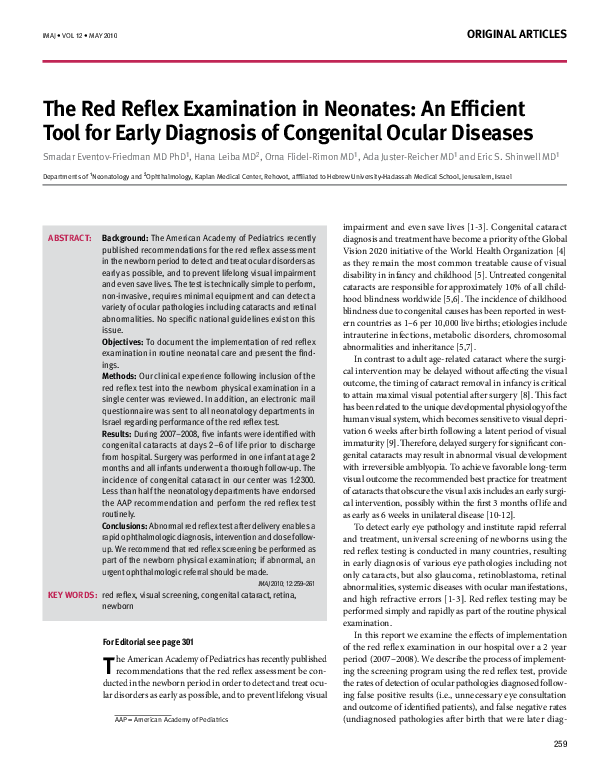 (PDF) The red reflex examination in neonates: an efficient tool for ...