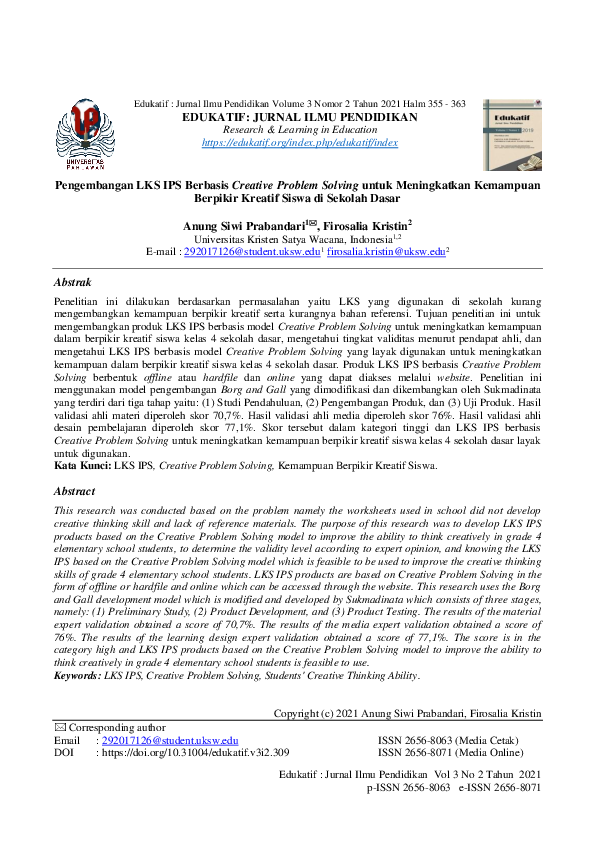 (PDF) Pengembangan LKS IPS Berbasis Creative Problem Solving untuk Meningkatkan Kemampuan ...