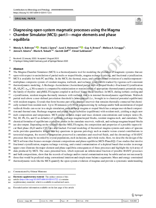 (PDF) Diagnosing open-system magmatic processes using the Magma Chamber Simulator (MCS): part I ...