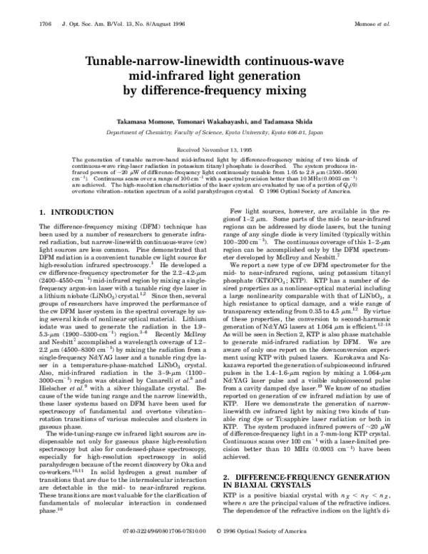 (PDF) Tunable-narrow-linewidth continuous-wave mid-infrared light generation by difference ...