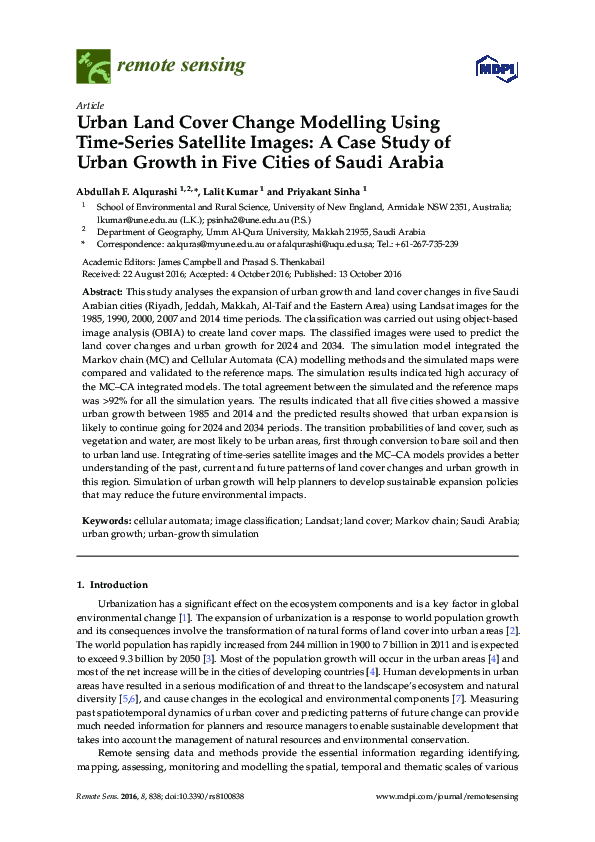 (PDF) Urban Land Cover Change Modelling Using Time-Series Satellite ...