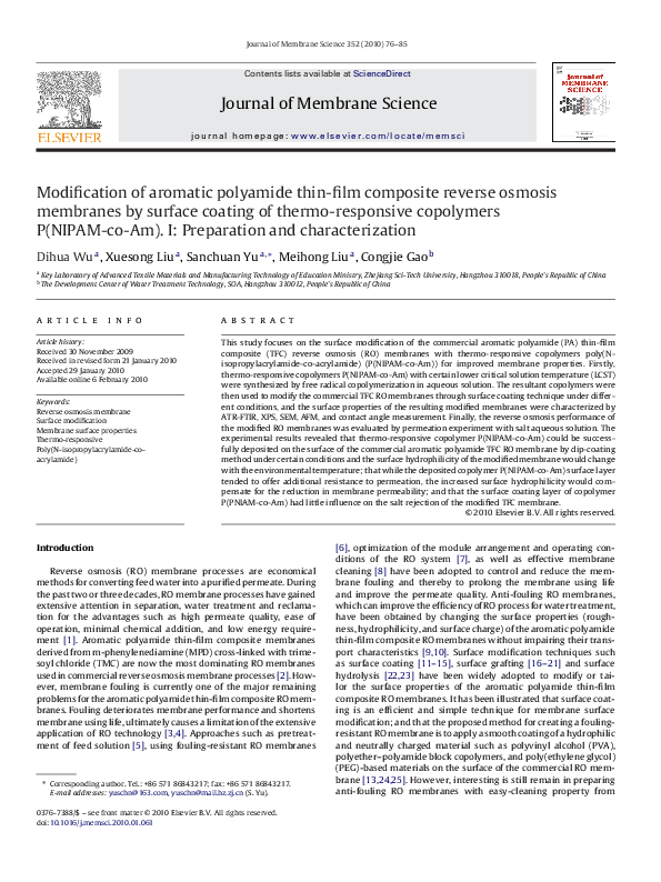 (PDF) Modification of aromatic polyamide thin-film composite reverse ...