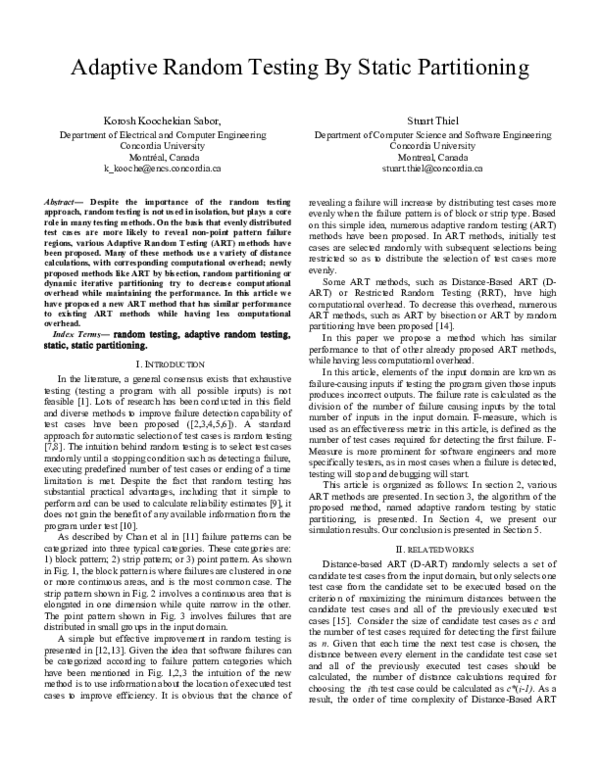 Pdf Adaptive Random Testing By Static Partitioning