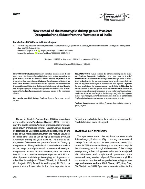 (PDF) New record of the monotypic shrimp genus Procletes (Decapoda ...