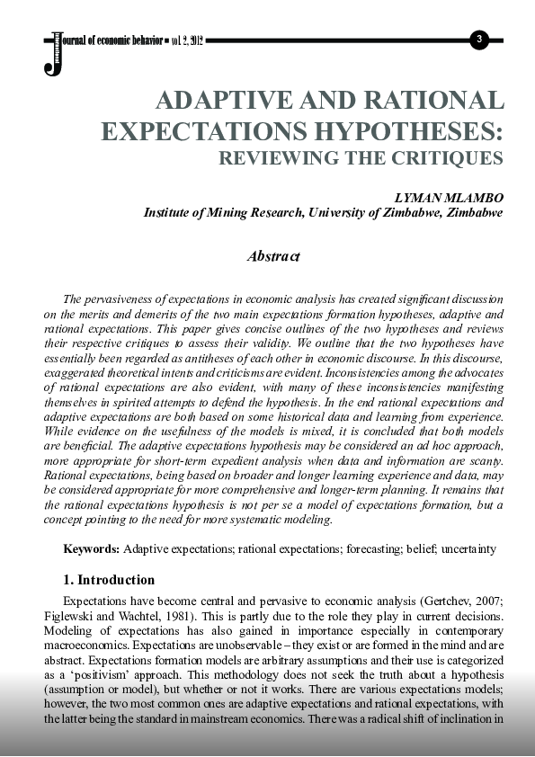 (PDF) Adaptive and Rational Expectations Hypotheses