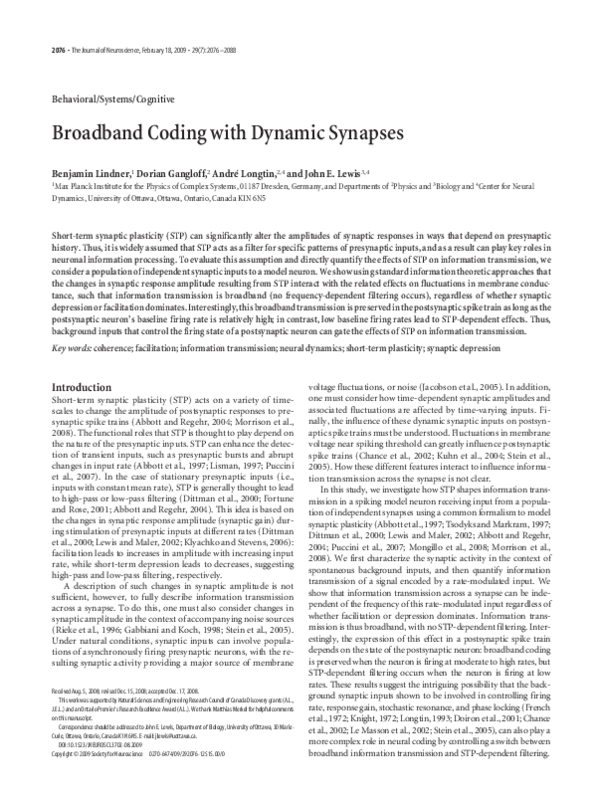 (PDF) Broadband coding with dynamic synapses