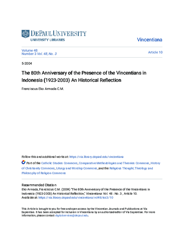 (PDF) The 80th Anniversary of the Presence of the Vincentians in ...