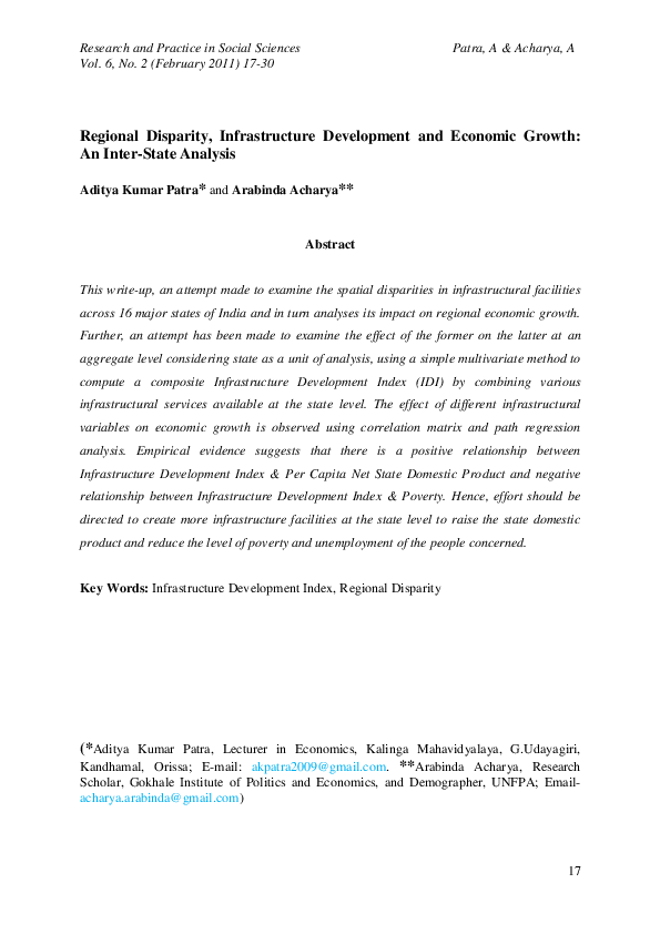 (PDF) Regional Disparity, Infrastructure Development and Economic ...