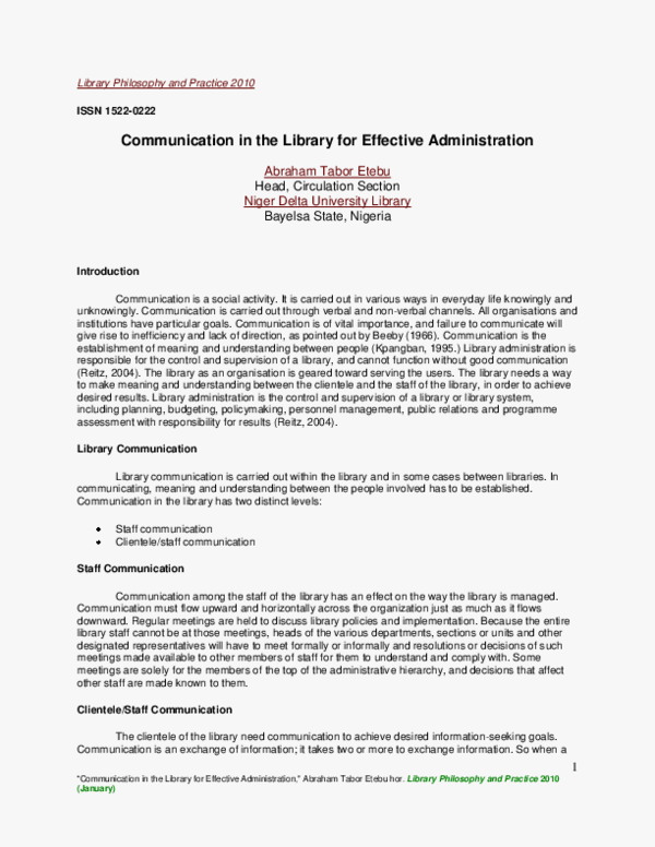 (PDF) Communication in the Library for Effective Administration