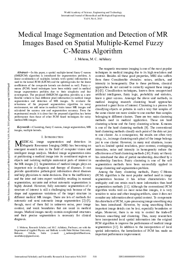 Pdf Medical Image Segmentation And Detection Of Mr Images Based On Spatial Multiple Kernel 