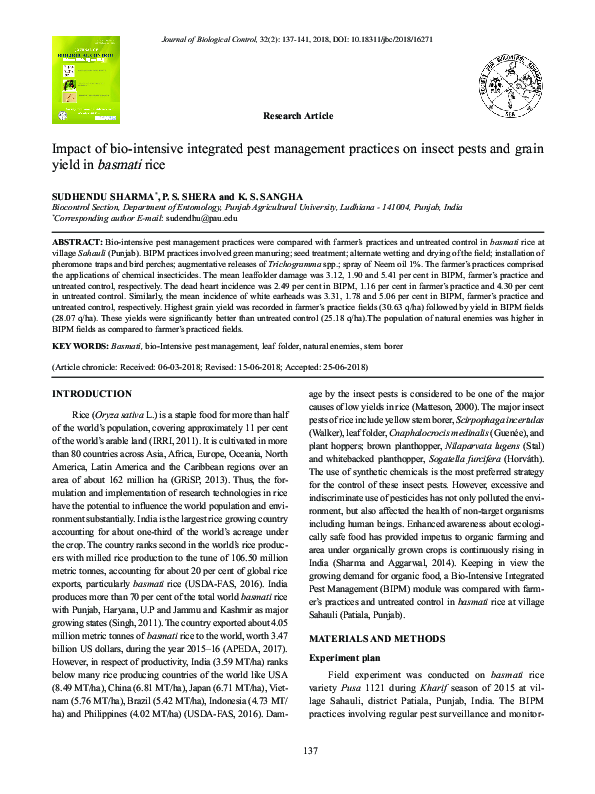 (PDF) Impact of bio-intensive integrated pest management practices on ...