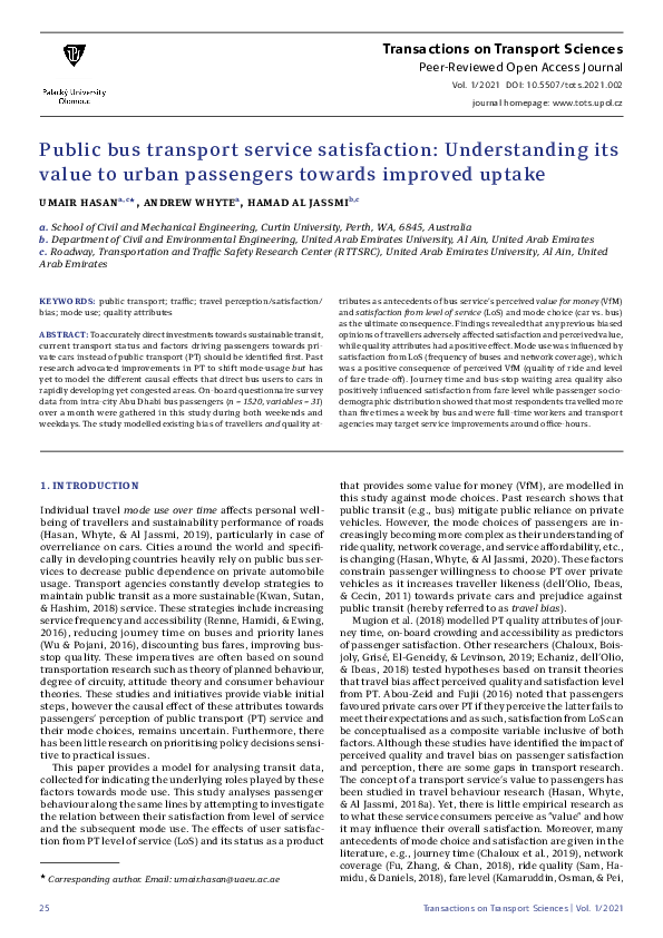 (PDF) Public bus transport service satisfaction: Understanding its ...