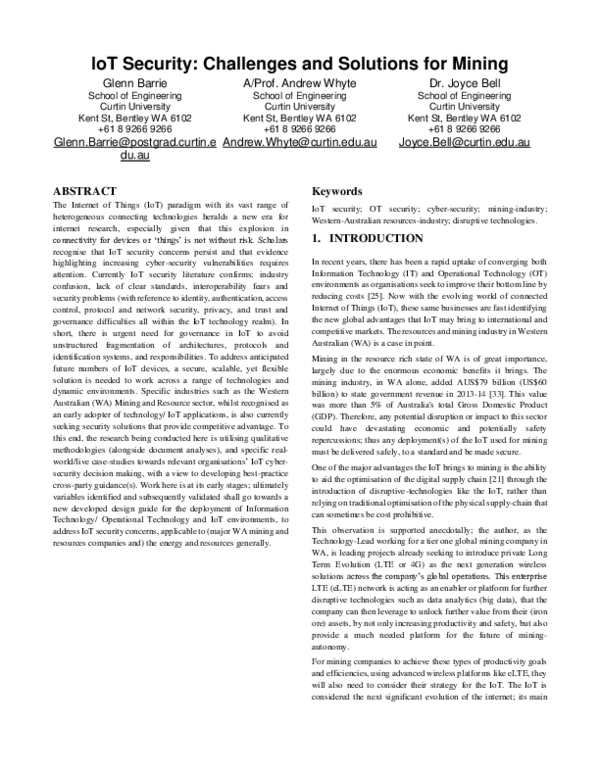 (PDF) IoT security: challenges and solutions for mining