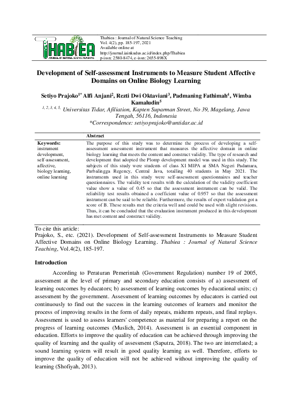 (PDF) Development of Self-assessment Instruments to Measure Student ...