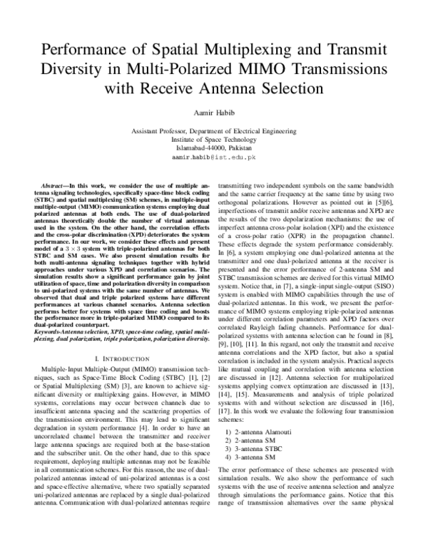 Pdf Performance Of Spatial Multiplexing And Transmit Diversity In Multi Polarized Mimo