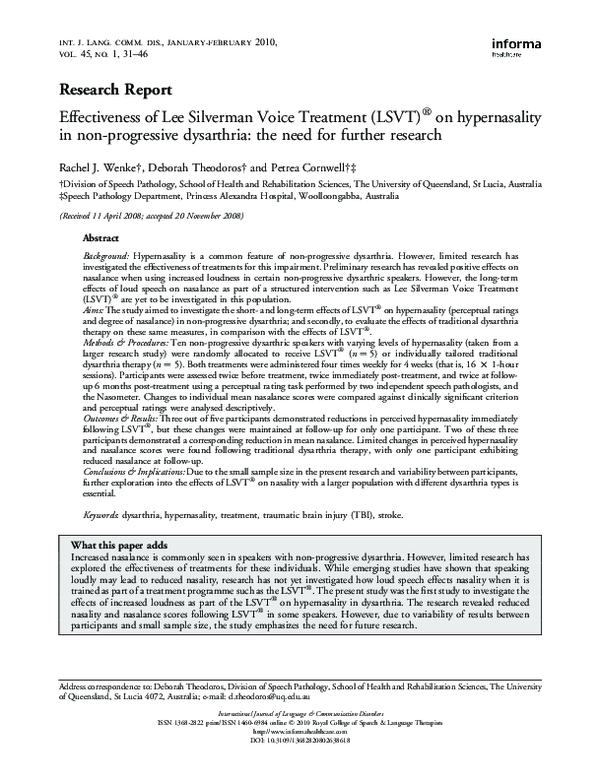 (PDF) Effectiveness of Lee Silverman Voice Treatment (LSVT)® on ...