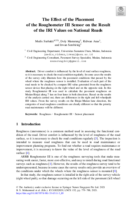 (PDF) The Effect of the Placement of the Roughometer III Sensor on the Result of the IRI Values ...