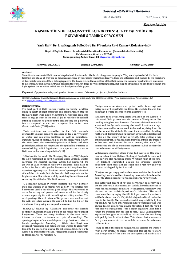 (PDF) Raising the Voice Against the Atrocities: A Critical Study of P ...