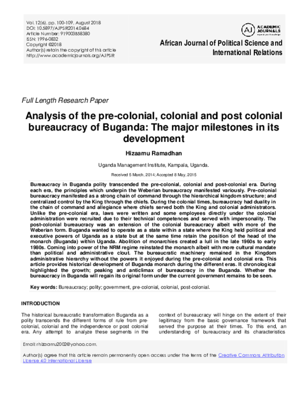 (PDF) Analysis of the pre-colonial, colonial and post colonial ...