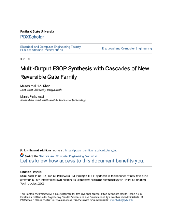 Pdf Multi Output Esop Synthesis With Cascades Of New Reversible Gate