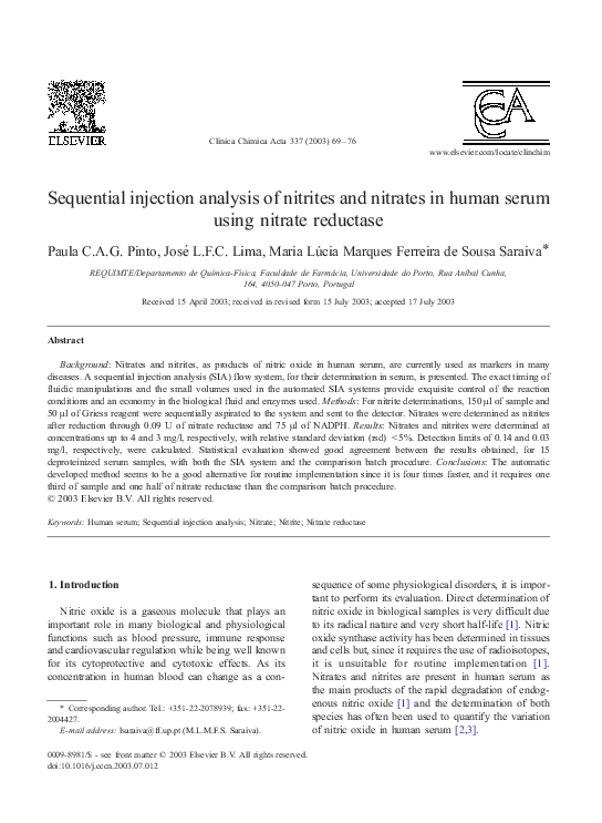 (PDF) Sequential Injection Analysis of Nitrites and Nitrates In Human ...