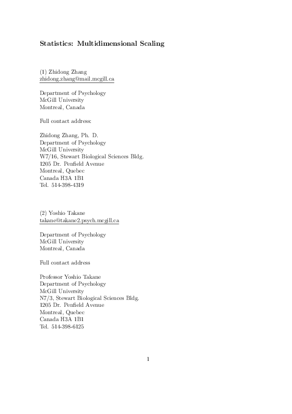 Pdf Statistics Multidimensional Scaling 1