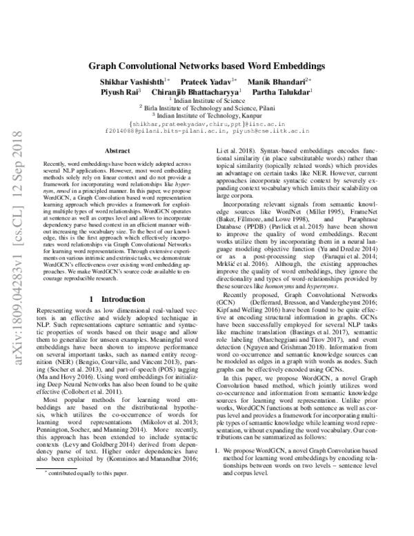 (PDF) Graph Convolutional Networks based Word Embeddings