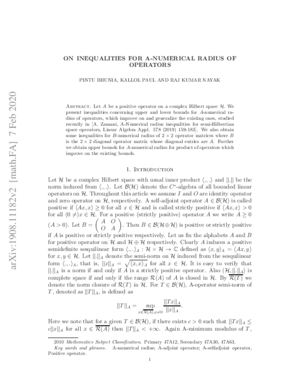 (PDF) On inequalities for A-numerical radius of operators