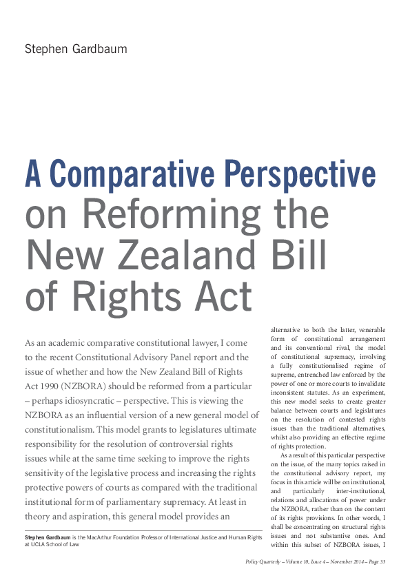 (PDF) Reforming the NZ Bill of Rights Act: A Comparative View