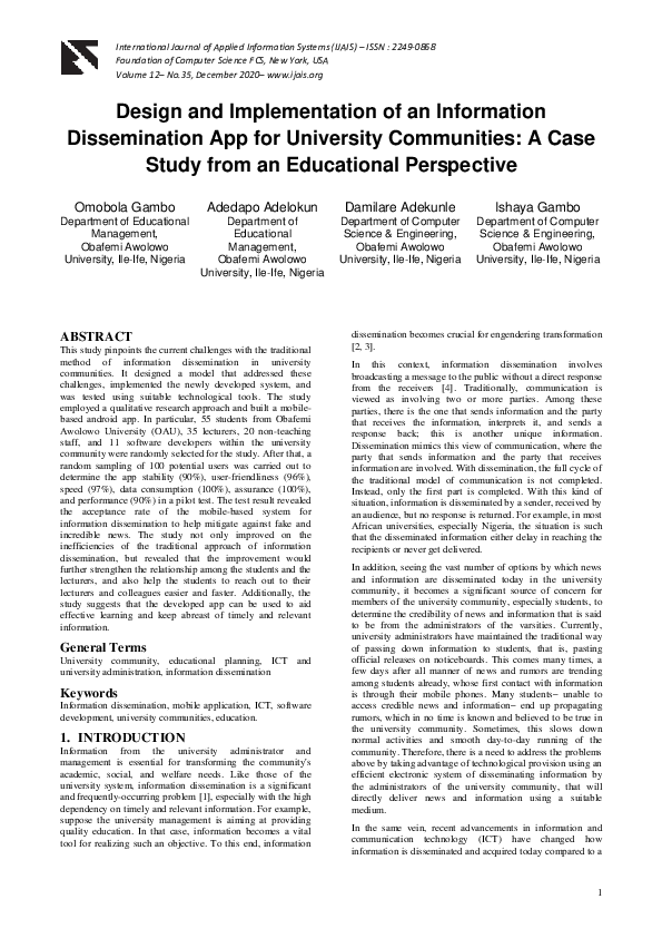 (PDF) Design and Implementation of an Information Dissemination App for ...