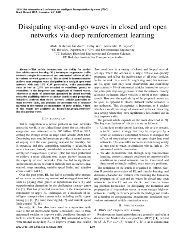 (PDF) Dissipating stop-and-go waves in closed and open networks via ...