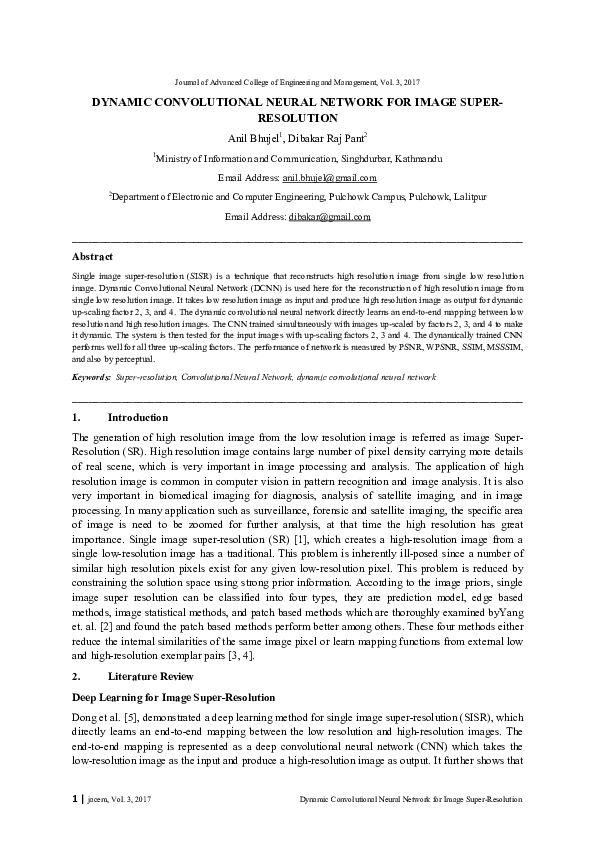 (PDF) Dynamic Convolutional Neural Network For Image Super-resolution