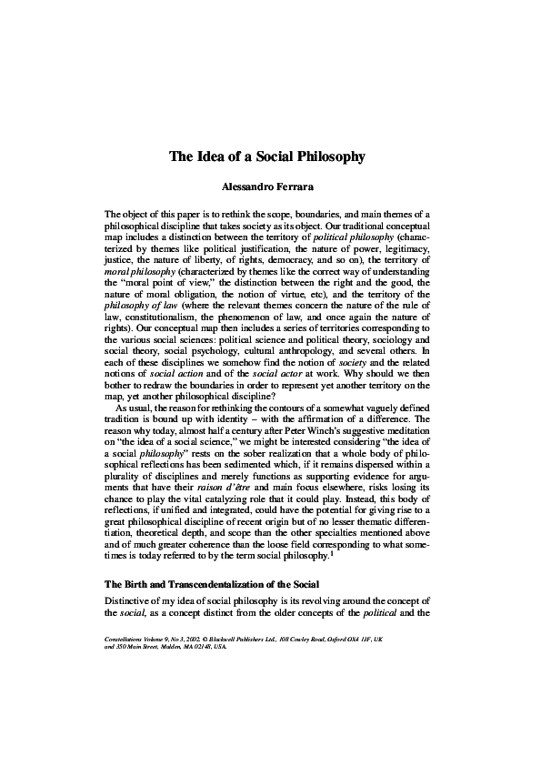(PDF) The Idea of a Social Philosophy