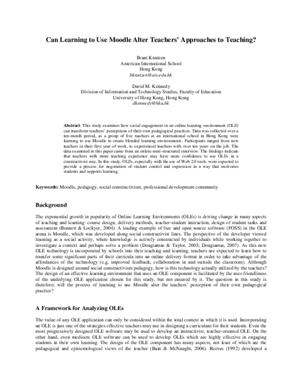 (PDF) Can Learning to Use Moodle Alter Teachers’ Approaches to Teaching?