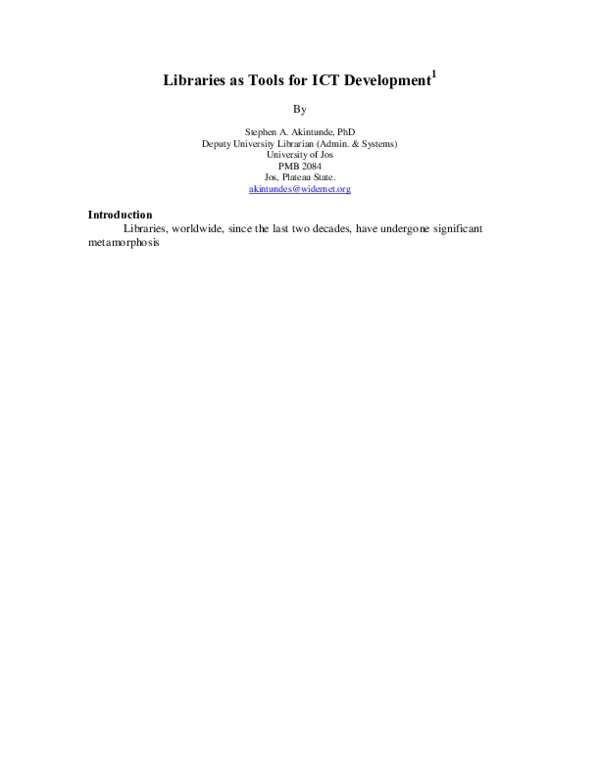 (PDF) Libraries as Tools for ICT Development