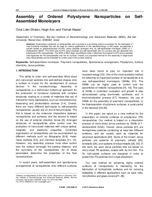 (PDF) Assembly of Ordered Polystyrene Nanoparticles on Self-Assembled ...