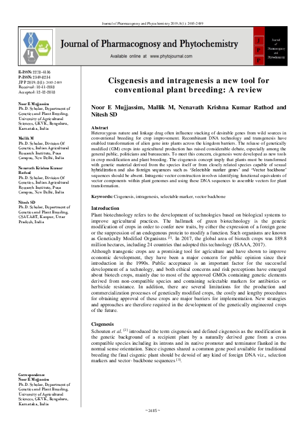 (PDF) Cisgenesis and intragenesis a new tool for conventional plant ...