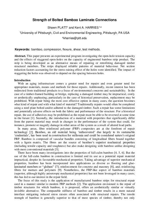 (PDF) Strength of Bolted Bamboo Laminate Connections