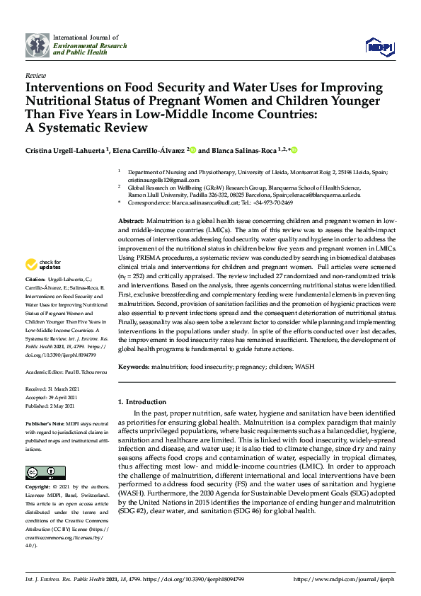 (PDF) Interventions on Food Security and Water Uses for Improving ...