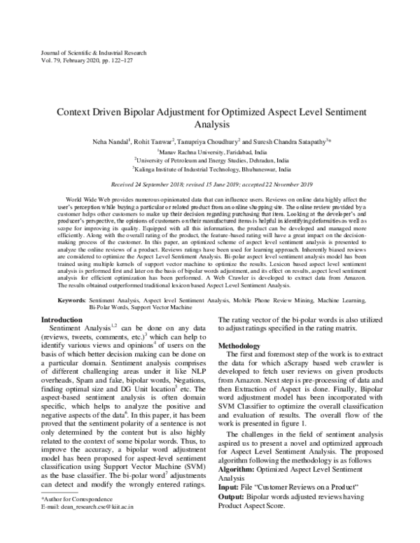 (PDF) Context Driven Bipolar Adjustment for Optimized Aspect Level Sentiment Analysis | neha ...