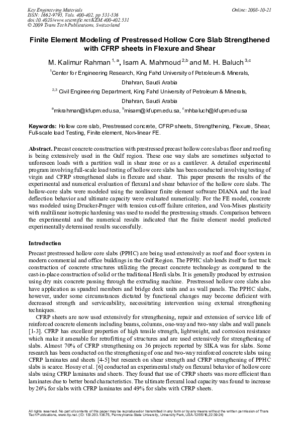 Pdf Finite Element Modeling Of Prestressed Hollow Core Slab