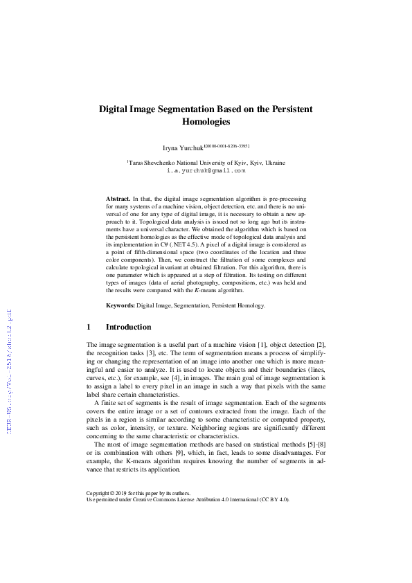 (PDF) Digital Image Segmentation Based on the Persistent Homologies