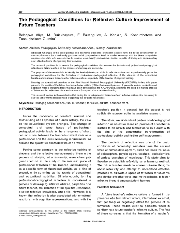 (PDF) The Pedagogical Conditions for Reflexive Culture Improvement of Future Teachers