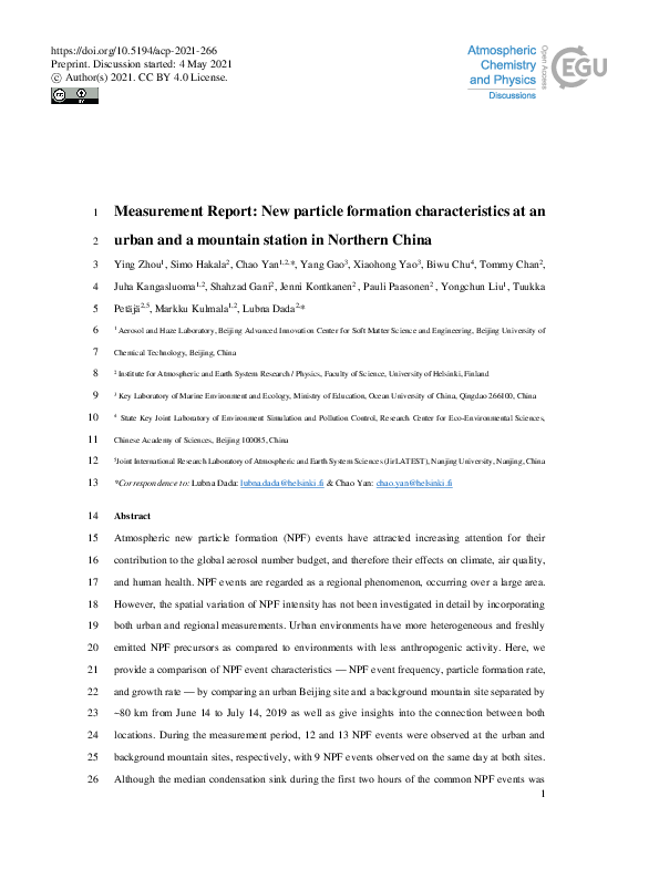 (PDF) Measurement Report: New particle formation characteristics at an ...